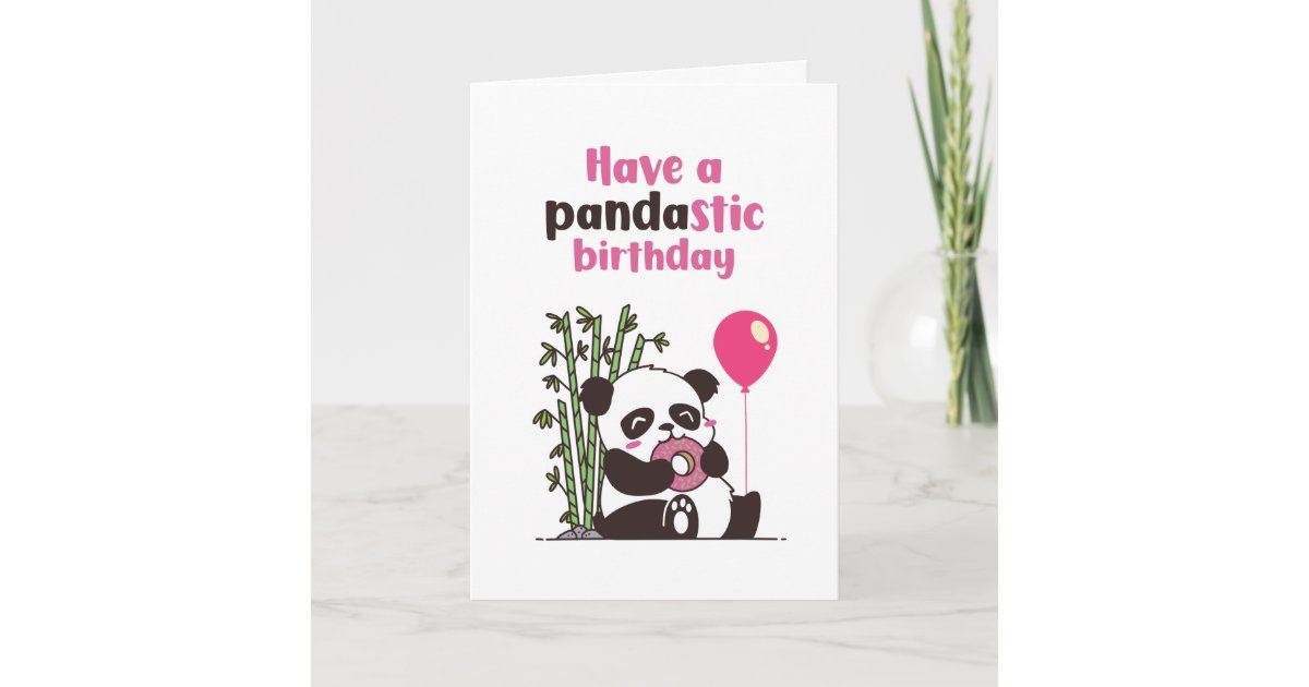 Cute Panda Eating Donut Pandastic Funny Birthday Card | Zazzle