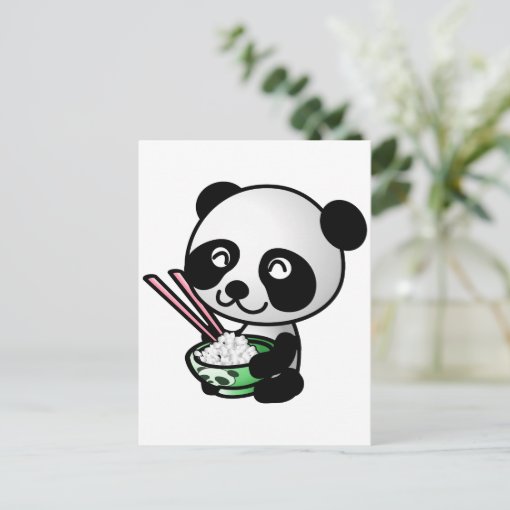 Cute Panda Eating Rice from Bowl with Chopsticks Postcard | Zazzle