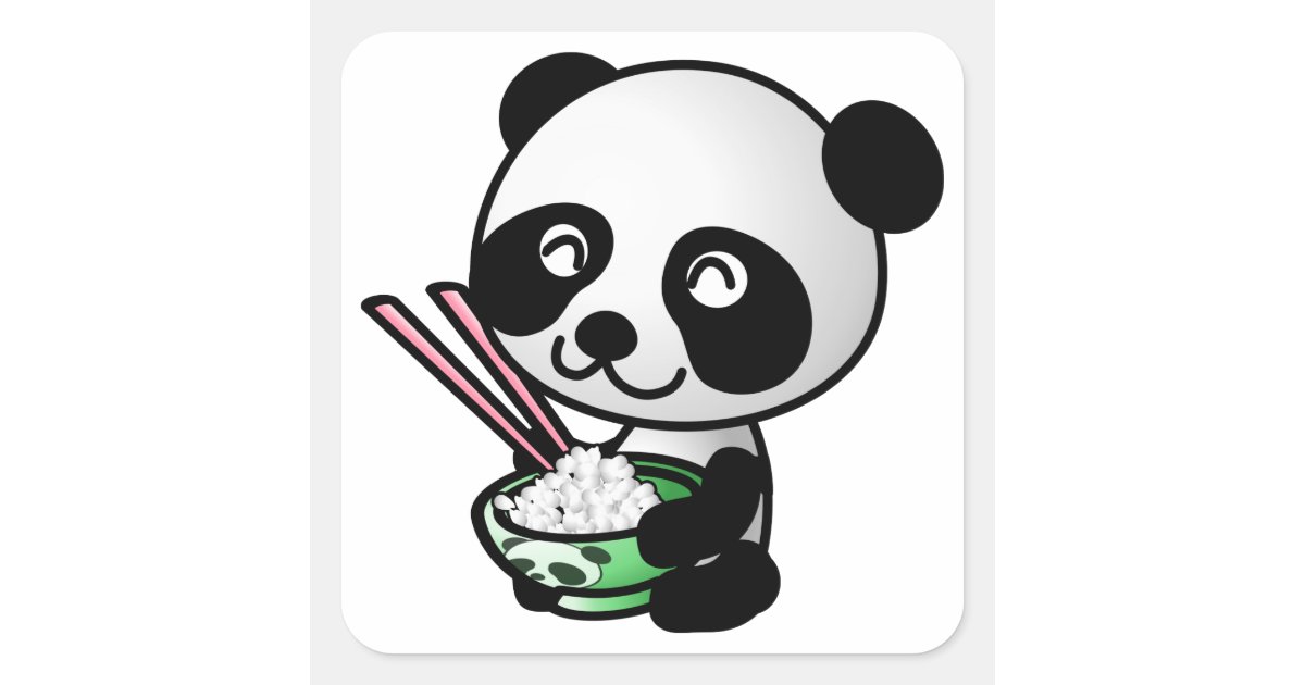 Cute Panda Eating Rice from Bowl with Chopsticks Square Sticker | Zazzle