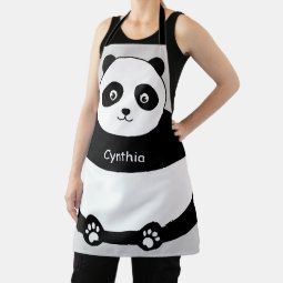 Cute Panda Face Funny All-Over Print Apron | Zazzle
