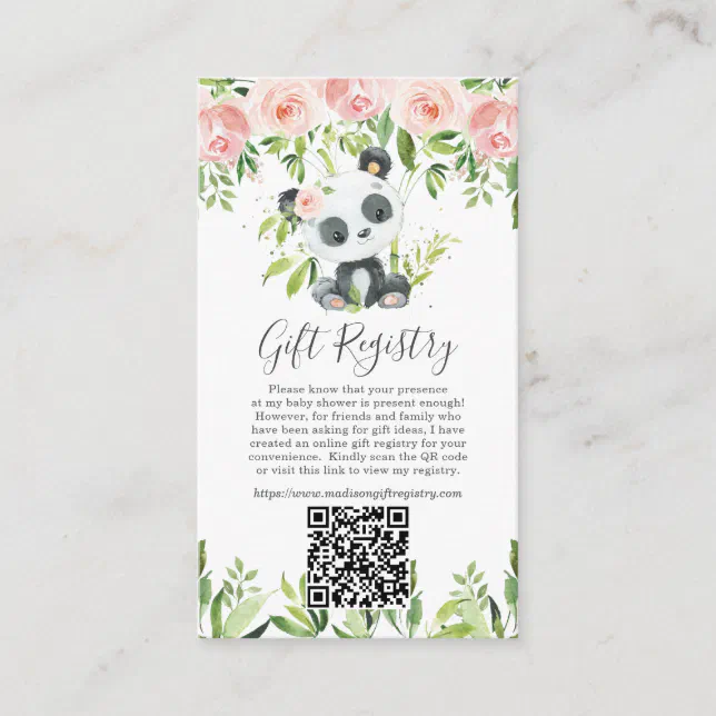 Cute Panda Floral Greenery Gift Registry QR Code Enclosure Card | Zazzle