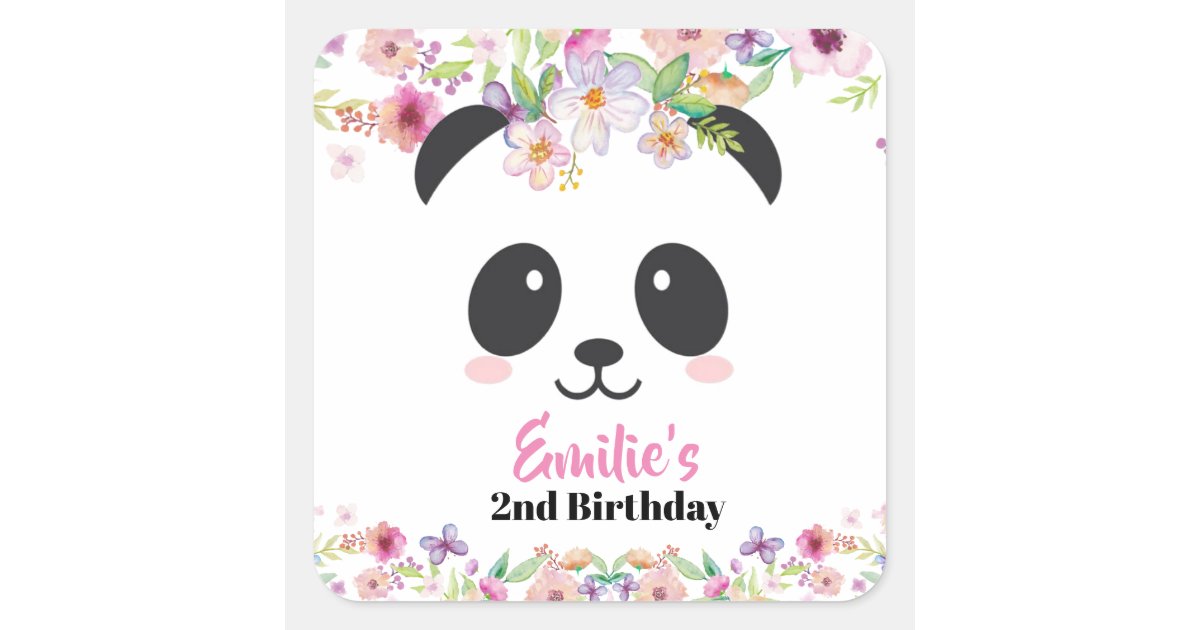 Cute Panda Girl Birthday Party Square Sticker | Zazzle