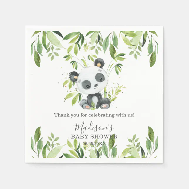 Cute Panda Greenery Bamboo Baby Shower Birthday Napkins | Zazzle