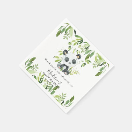 Cute Panda Greenery Bamboo Baby Shower Birthday Napkins | Zazzle