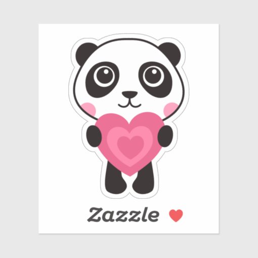 Cute panda holding a pink heart sticker | Zazzle