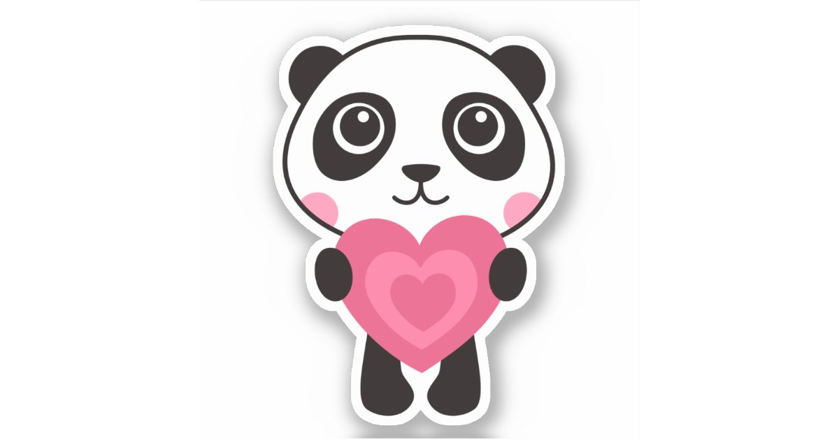 Cute panda holding a pink heart sticker | Zazzle