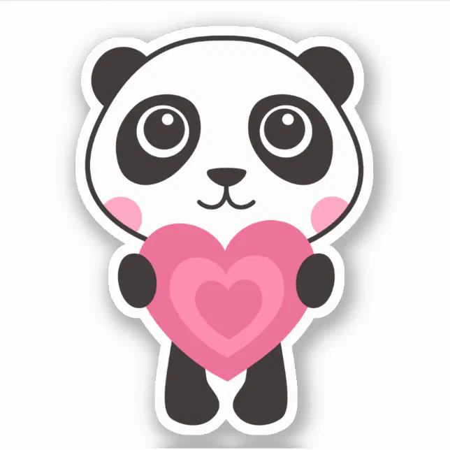 Cute panda holding a pink heart sticker | Zazzle