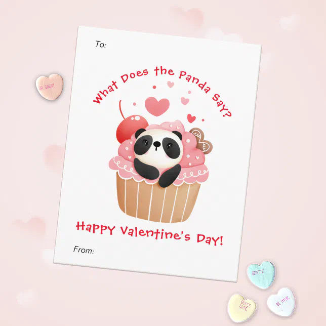 Cute Panda in Cupcake Custom Kids Valentine's Day Holiday Card | Zazzle