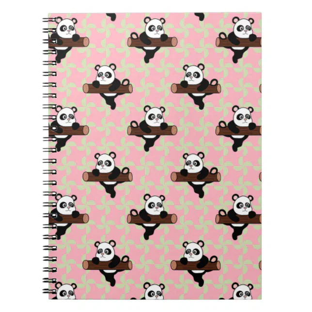 Cute Panda Pattern on Pink – Kawaii Seamless Notebook | Zazzle