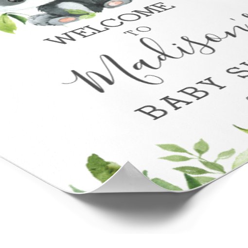 Cute Panda Pink Floral Greenery Bamboo Welcome Poster | Zazzle