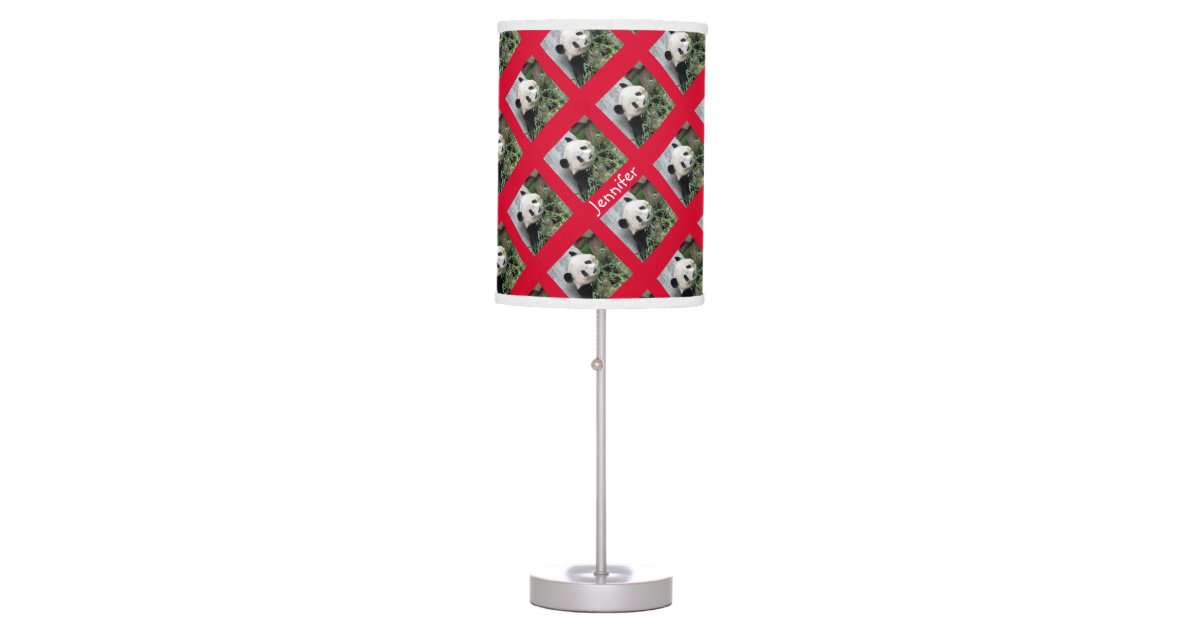 Cute Pandas Table Lamp, Red Trim, Personalized Table Lamp | Zazzle