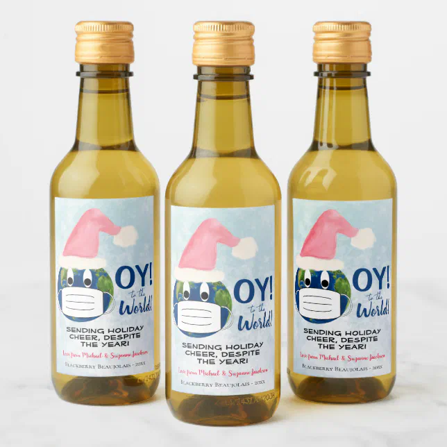 Cute Pandemic OY to the World Holiday Mini Wine Label | Zazzle
