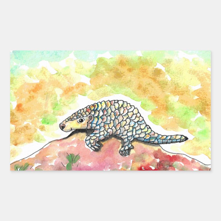 Cute Pangolin Painting Rectangular Sticker | Zazzle