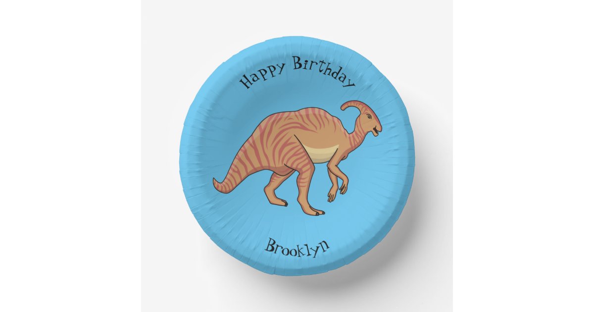 Cute parasaurolophus dinosaur cartoon illustration paper bowls | Zazzle