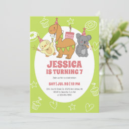 Cute Party Animals Cartoon Kids Birthday Invitation | Zazzle
