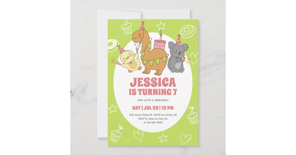Cute Party Animals Cartoon Kids Birthday Invitation | Zazzle