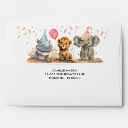 Cute Party Animals Jungle Birthday Invitation Envelope | Zazzle