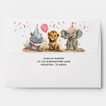 Cute Party Animals Jungle Birthday Invitation Envelope | Zazzle