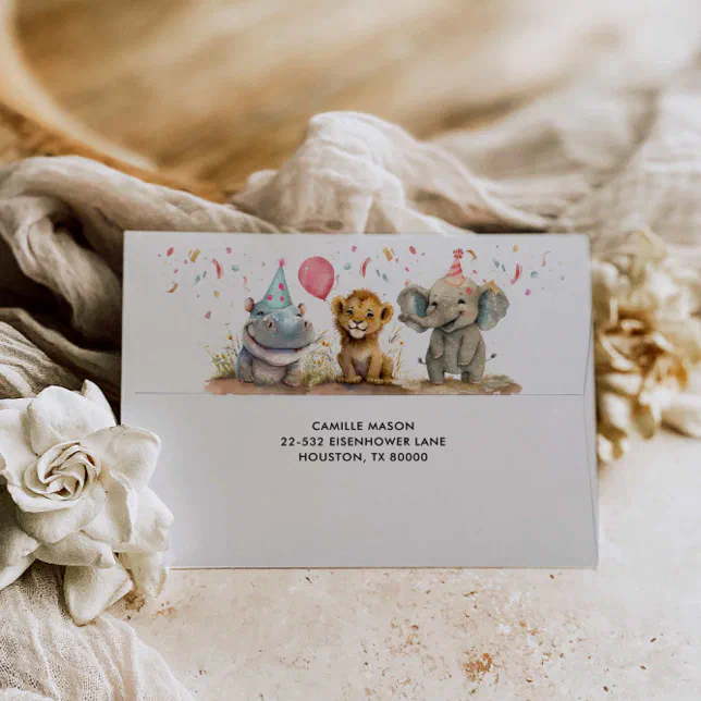 Cute Party Animals Jungle Birthday Invitation Envelope | Zazzle