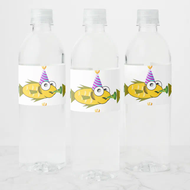 Cute Party Goldfish Personalized Birthday Water Bottle Label | Zazzle