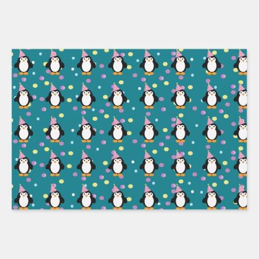 Cute Party Penguin Wrapping Paper Sheets | Zazzle