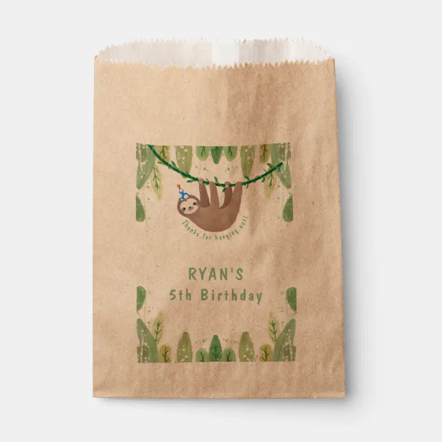 Cute party sloth blue and white hat birthday favor bag | Zazzle