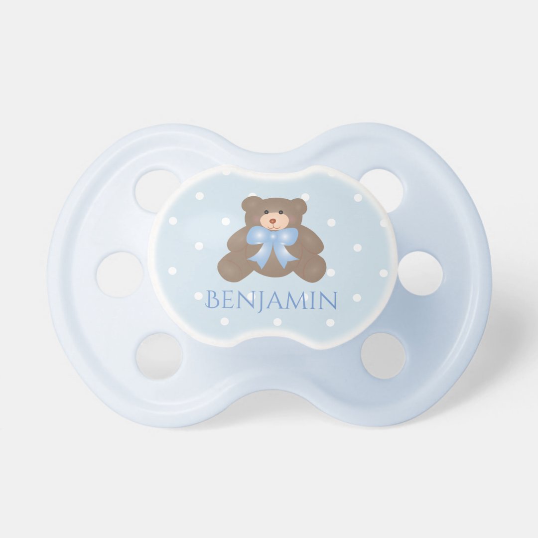 Cute Pastel Blue Ribbon Sweet Teddy Bear Baby Boy Pacifier | Zazzle