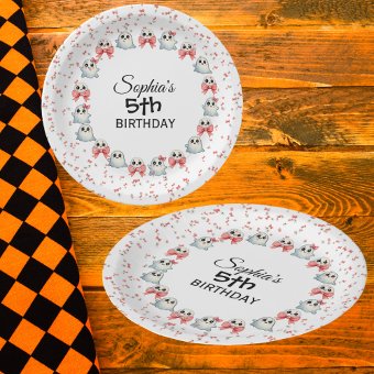 Cute Pastel Ghost Theme Customized Text Birthday Paper Plates | Zazzle