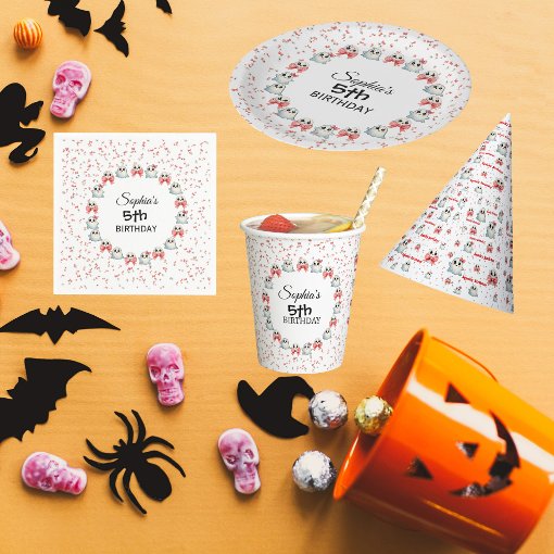 Cute Pastel Ghost Theme Customized Text Birthday Paper Plates | Zazzle