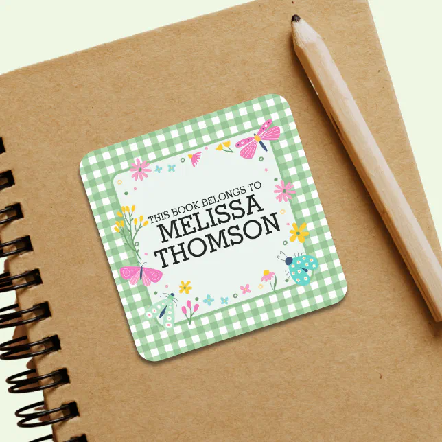 Cute Pastel Green Pink Floral Girls Name Square Sticker | Zazzle