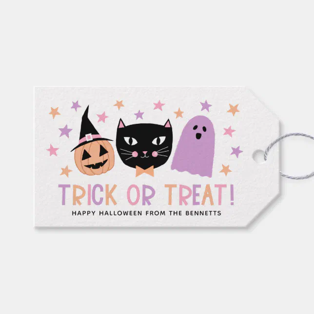 Cute Pastel Halloween Trick or Treat Black Cat Gift Tags | Zazzle