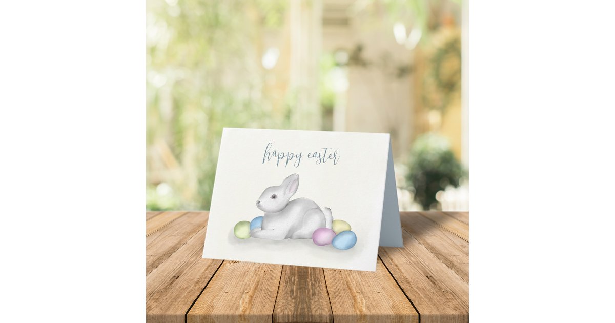 Cute Pastel Happy Easter Bunny Simple Classic Holiday Card | Zazzle