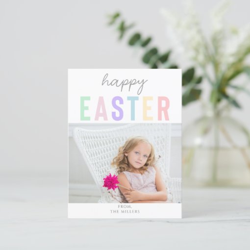 Cute Pastel Happy Easter Photo collage spring Holiday Postcard | Zazzle