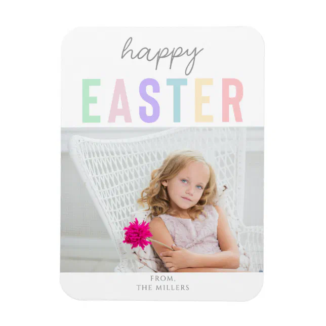 Cute Pastel Happy Easter Typography Photo simple Magnet | Zazzle