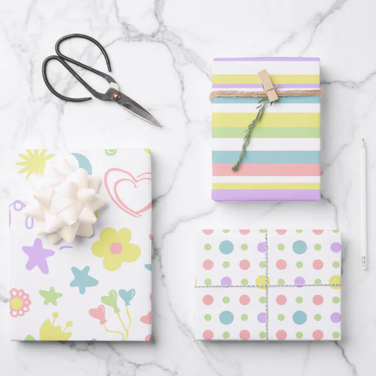 Cute Pastel Love Smile Polka Dot Stripes Kids Gift Wrapping Paper ...