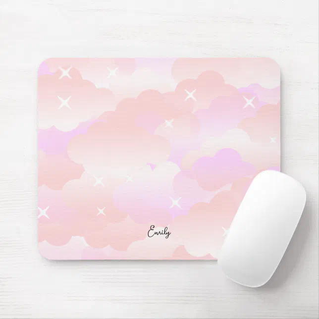 Cute Pastel Pink Aesthetic Cloud Stars Custom Mouse Pad | Zazzle