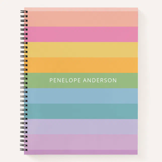 Cute Pastel Rainbow Geometric Stripes Personalized Notebook | Zazzle