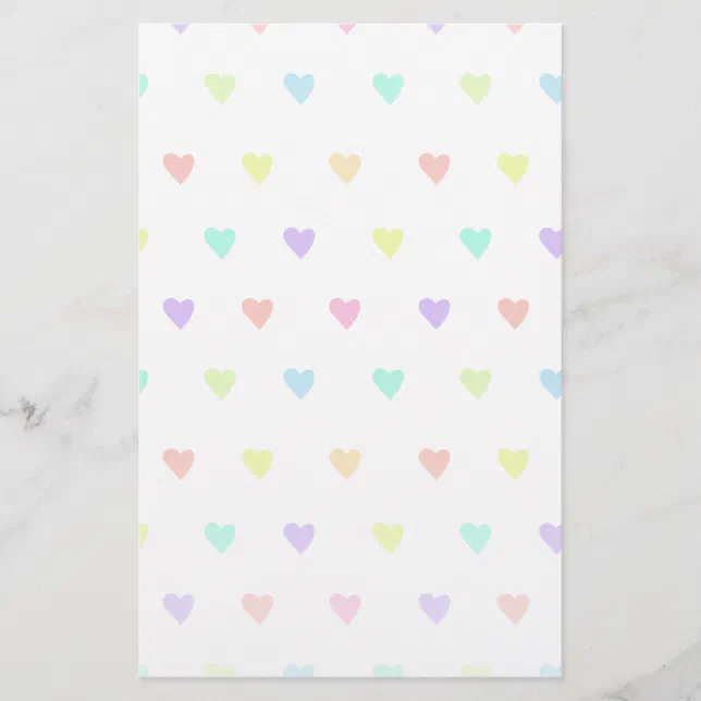 Cute Pastel Rainbow Hearts Pattern Stationery | Zazzle
