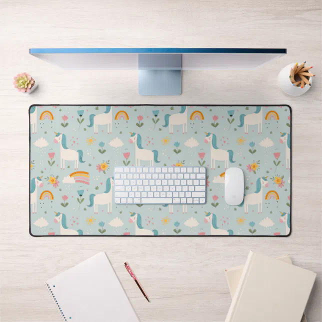Cute pastel Rainbow Unicorn Pattern Desk Mat | Zazzle