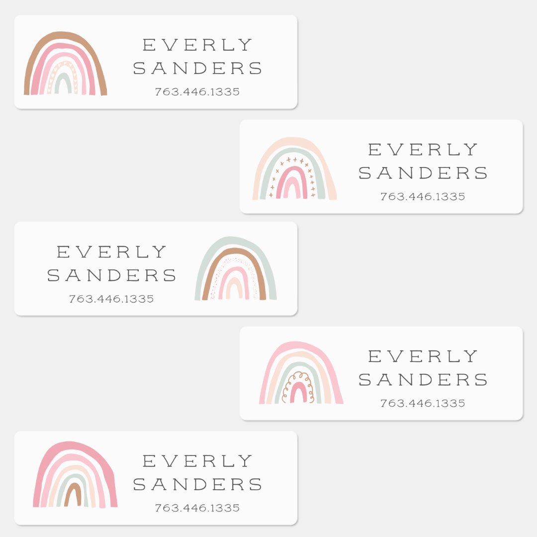 Cute Pastel Rainbows Kids' Labels | Zazzle