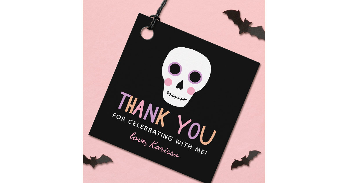 Cute Pastel Skull Halloween Birthday Name Favor Tags | Zazzle