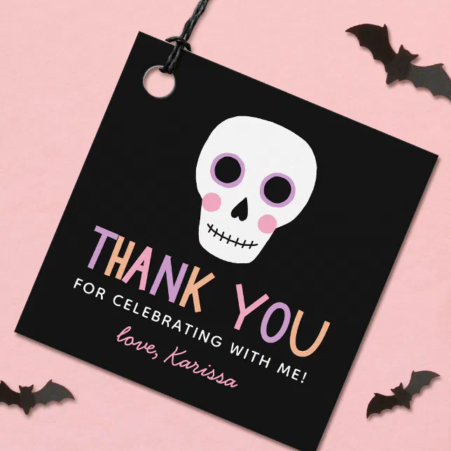 Cute Pastel Skull Halloween Birthday Name Favor Tags | Zazzle