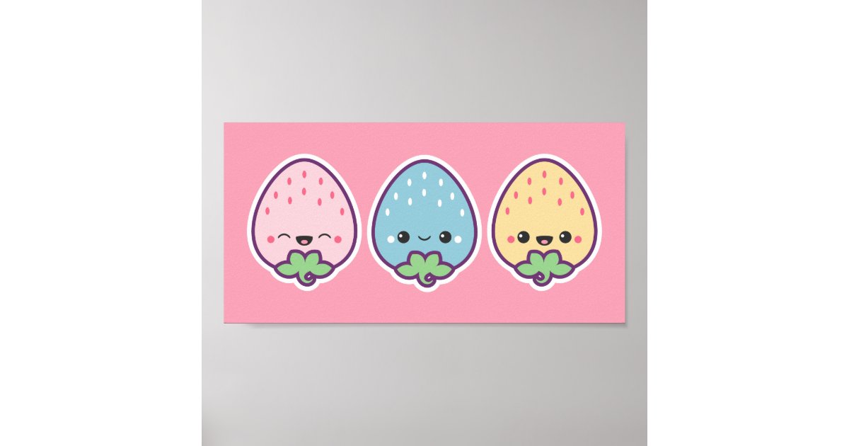 Cute Pastel Strawberries Poster | Zazzle