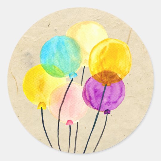 Cute pastel watercolor balloons classic round sticker | Zazzle.com