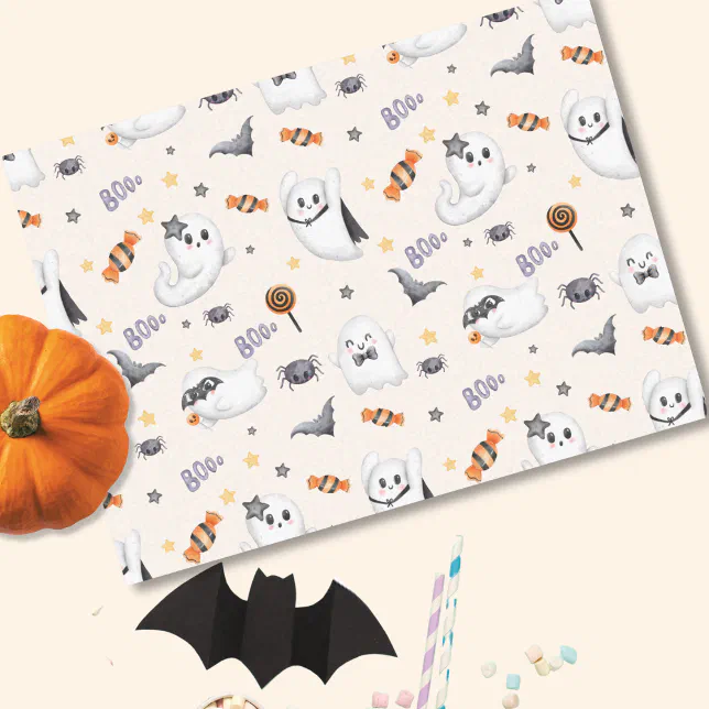 Cute Pastel White Boo Ghost Halloween Tissue Paper | Zazzle