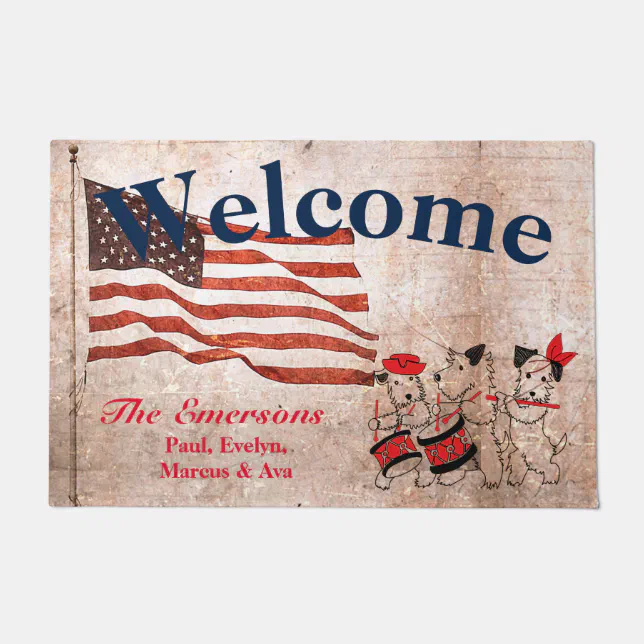Cute Patriotic Flag Scotty Dogs Fife Band Door Mat | Zazzle
