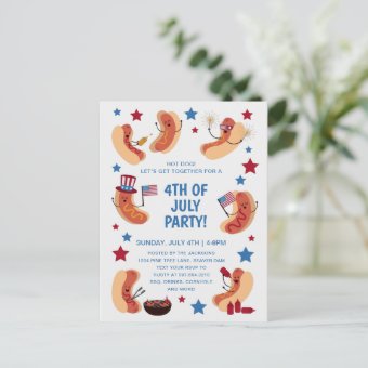 Cute Patriotic Hot Dog 4th of July Invitation Postcard | Zazzle