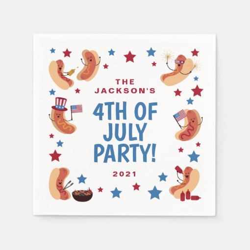 Cute Patriotic Hot Dog 4th of July Paper Napkin | Zazzle