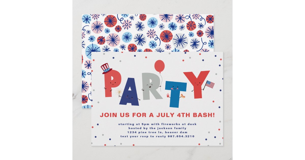Cute Patriotic July 4th Party Invitation | Zazzle