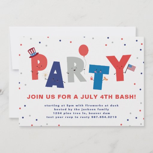Cute Patriotic July 4th Party Invitation | Zazzle